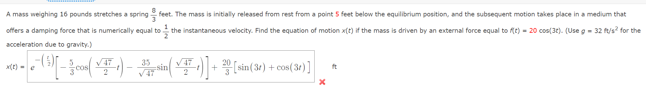 Solved A mass weighing 16 ﻿pounds stretches a spring 83 | Chegg.com