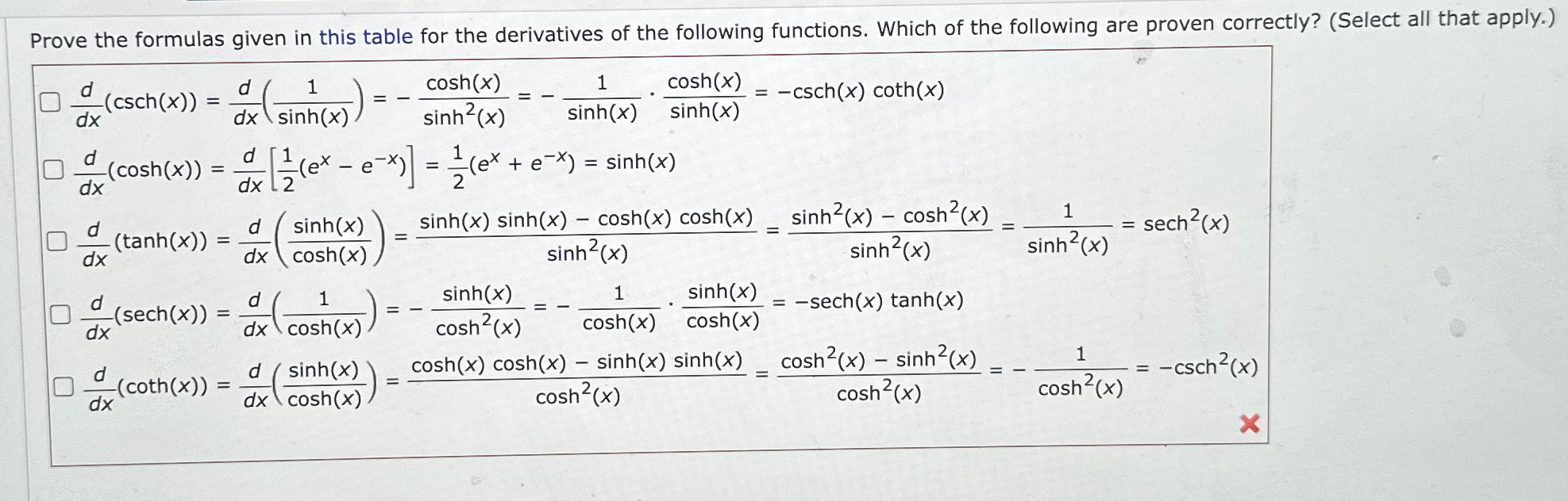 Solved Prove the formulas given in this table for the | Chegg.com