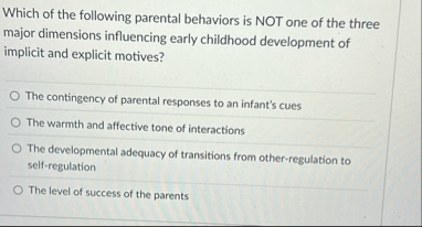 Solved Which of the following parental behaviors is NOT one | Chegg.com