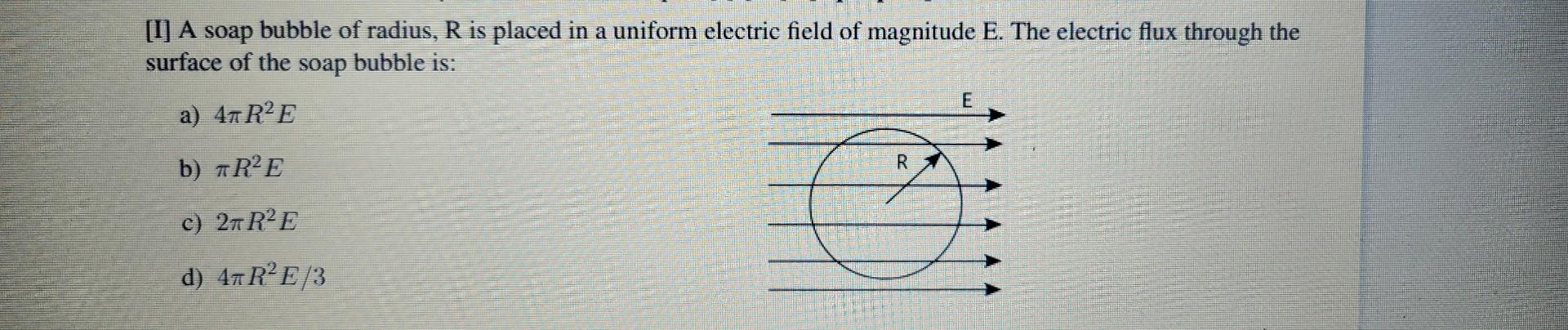 Solved [I] A soap bubble of radius, R is placed in a uniform | Chegg.com