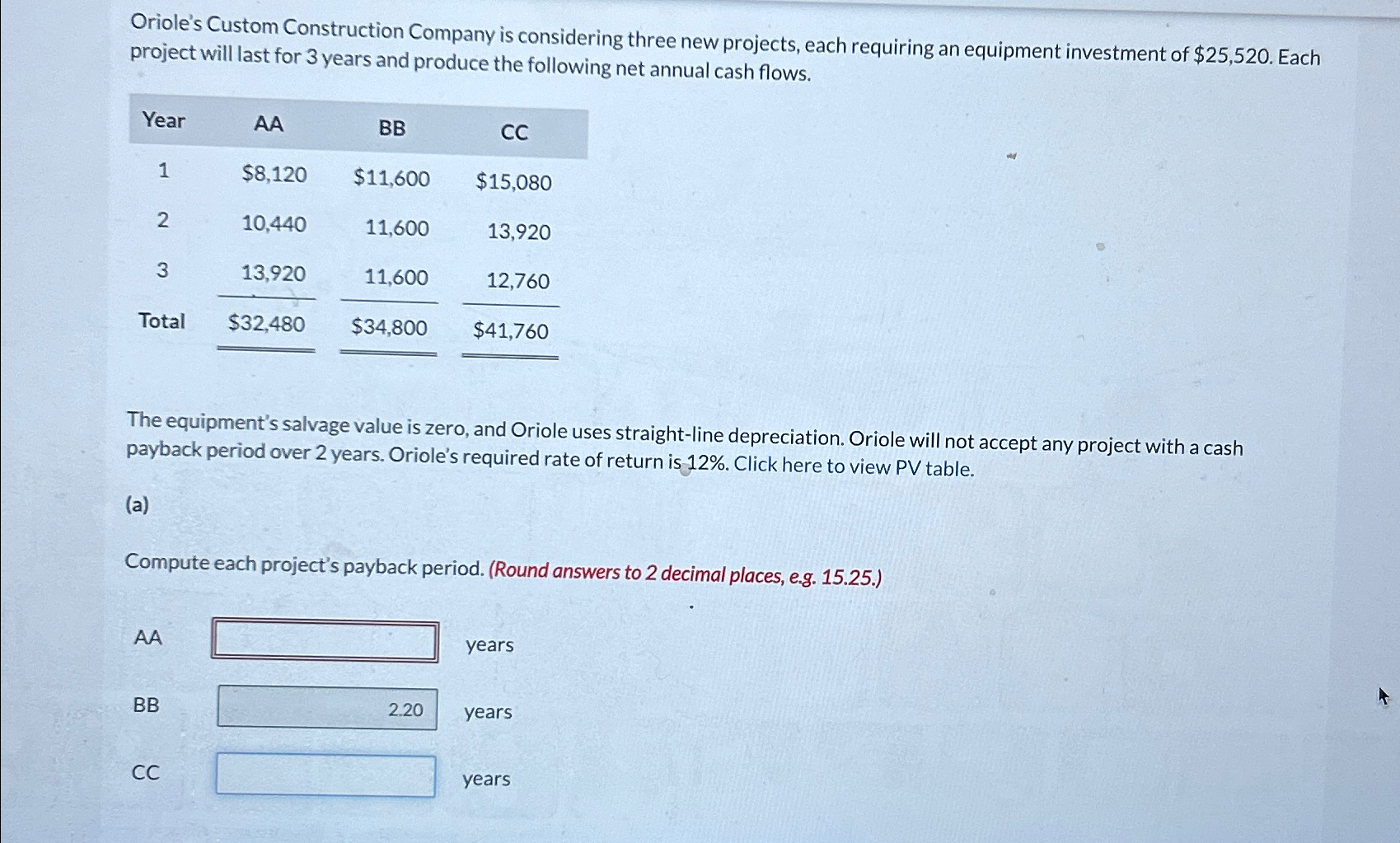 Solved Oriole's Custom Construction Company is considering | Chegg.com