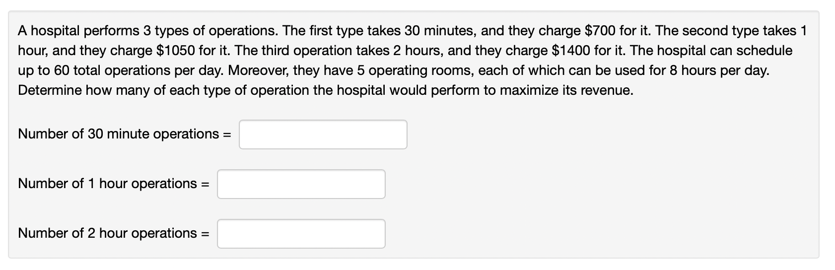 Solved A hospital performs 3 ﻿types of operations. The first | Chegg.com