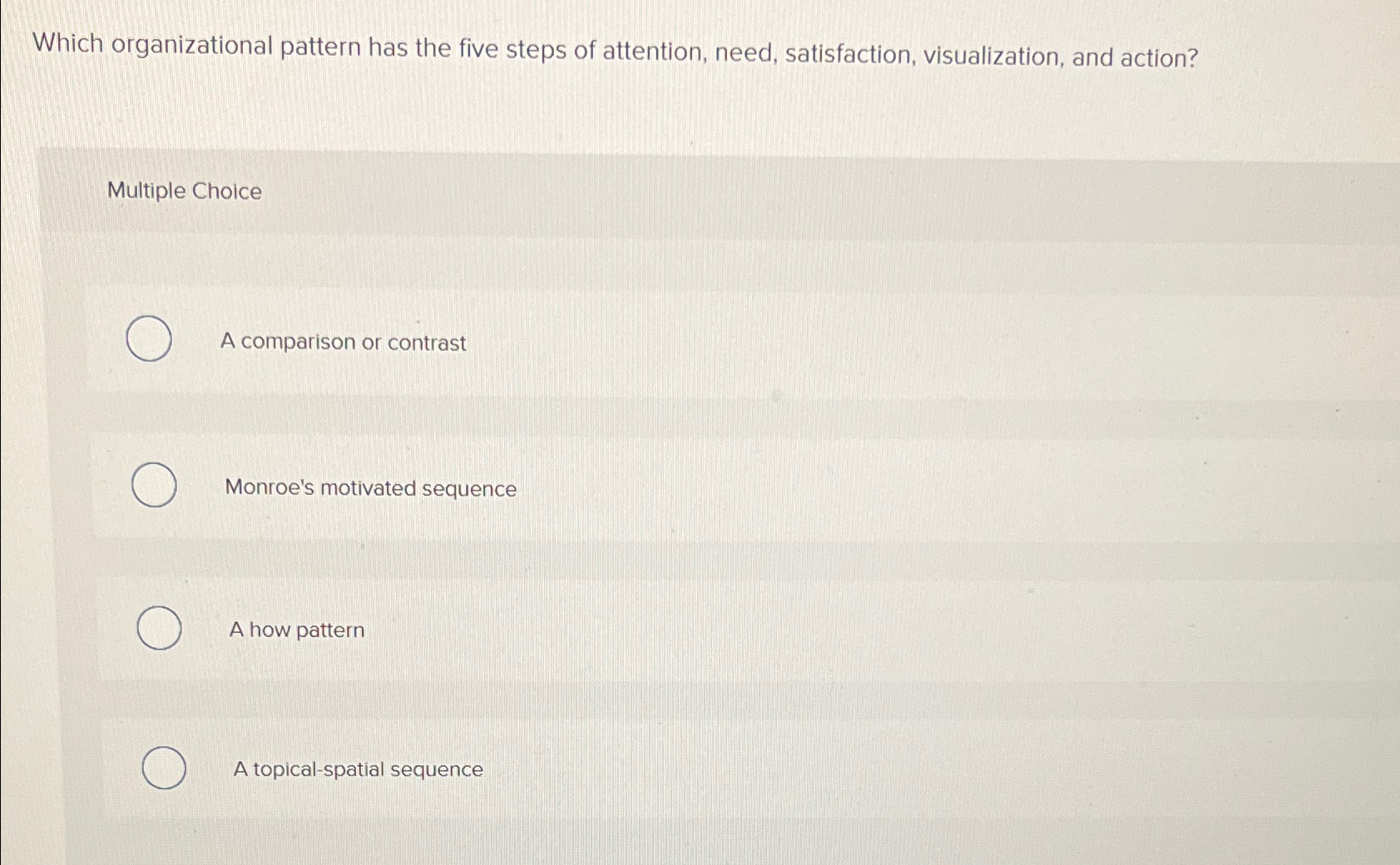 Solved Which organizational pattern has the five steps of | Chegg.com