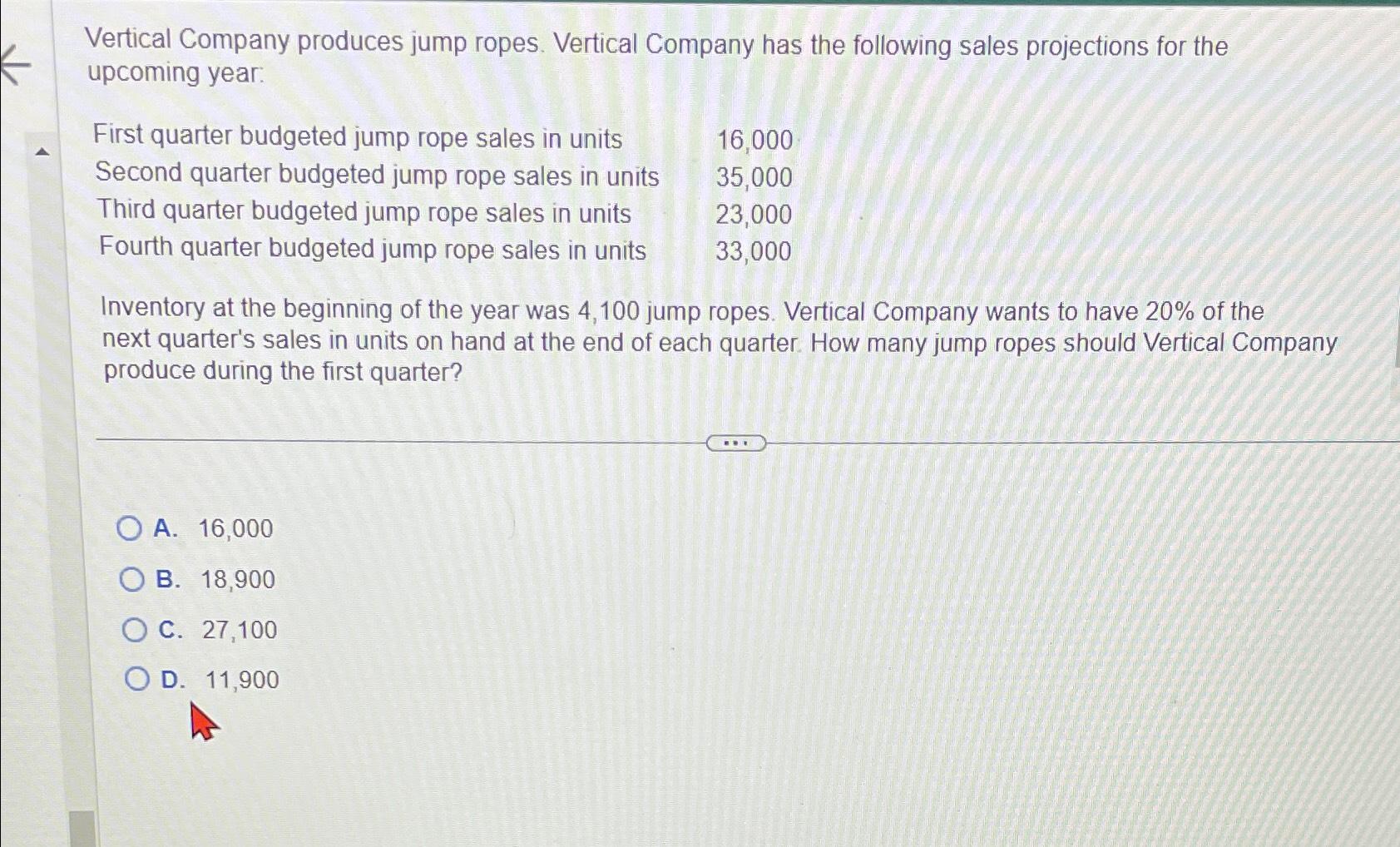 Solved Vertical Company produces jump ropes. Vertical | Chegg.com