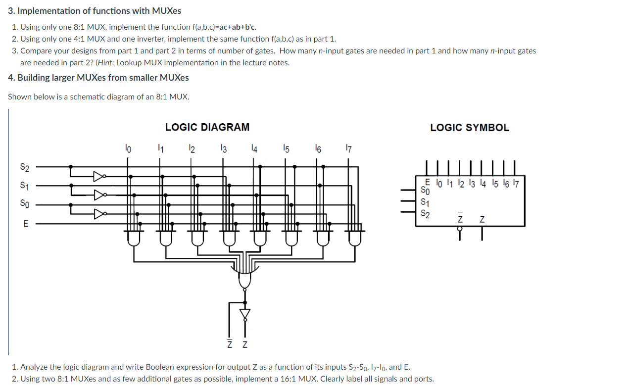 Solved Implementation of ﻿functions with MUXesUsing only one | Chegg.com