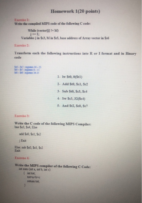 Solved Homework 1(20 points) Exercise 1: Write the compiled | Chegg.com