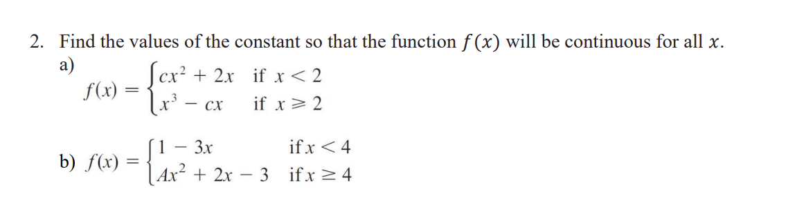 Solved Find the values of the constant so that the function | Chegg.com