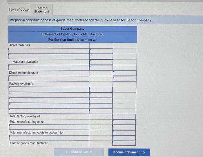 Solved The following data pertain to Babor Company for the | Chegg.com
