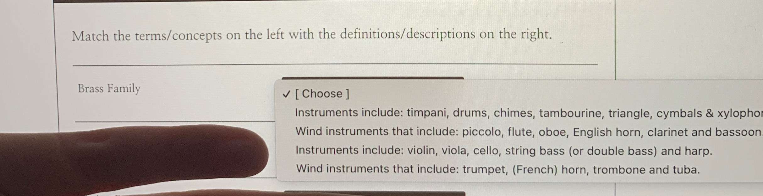 Solved Brass Family [Choose]Instruments include: timpani, | Chegg.com