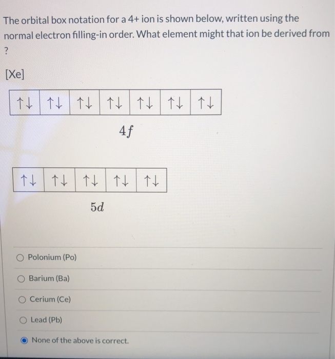 Solved The orbital box notation for a 4+ ion is shown below, | Chegg.com