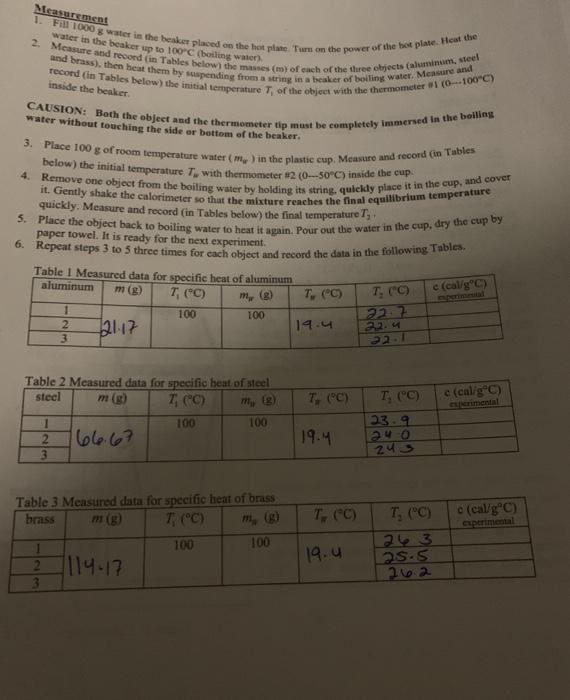Solved table 4 ,5,6 and how do I do the c (cal/g degree C) | Chegg.com