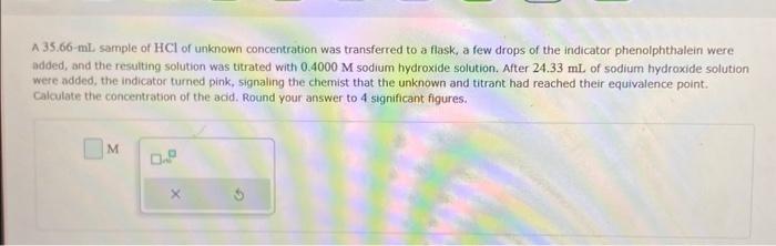 Solved A 35.66-mL sample of HCl of unknown concentration was | Chegg.com