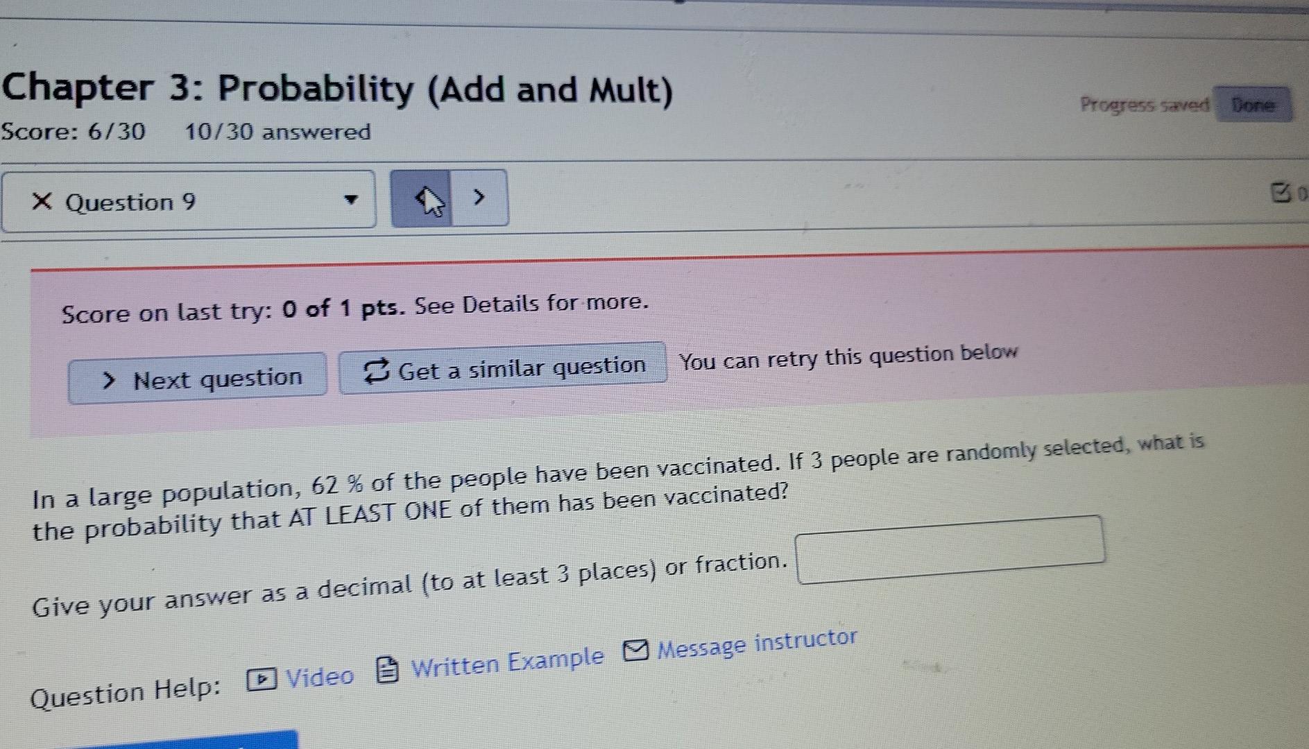 Solved Chapter 3: Probability (Add and Mult) Progress saved | Chegg.com