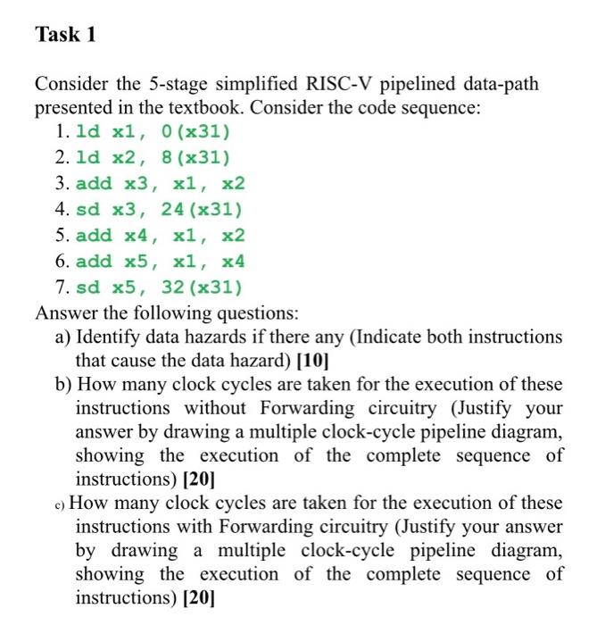 Solved Task 1 Consider the 5-stage simplified RISC-V | Chegg.com Solved Task 1 Consider the 5-stage simplified RISC-V | Chegg.com