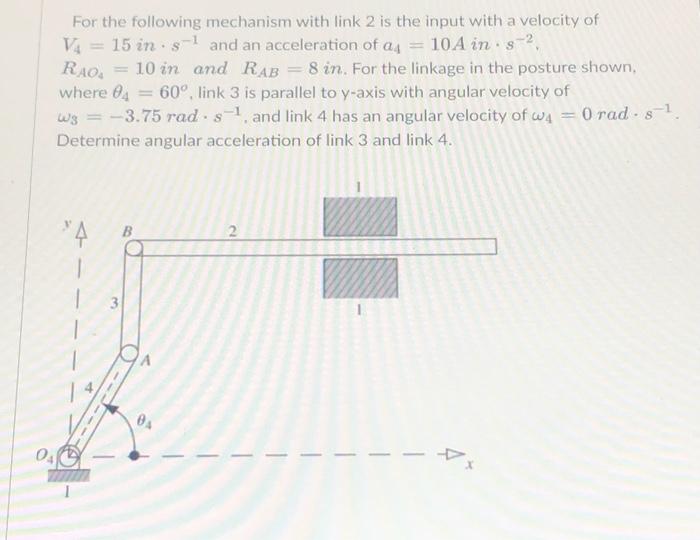 Solved For the following mechanism with link 2 is the input | Chegg.com