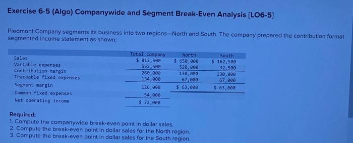 Solved Exercise 6-4 (Algo) Basic Segmented Income Statement | Chegg.com