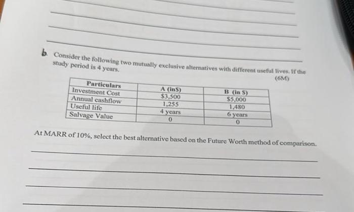 Solved b. Consider the following two mutually exelusive | Chegg.com