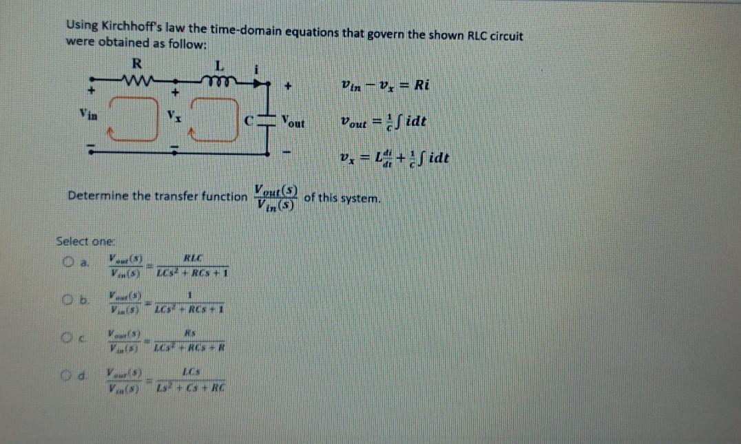 Solved Using Kirchhoff's law the time-domain equations that | Chegg.com