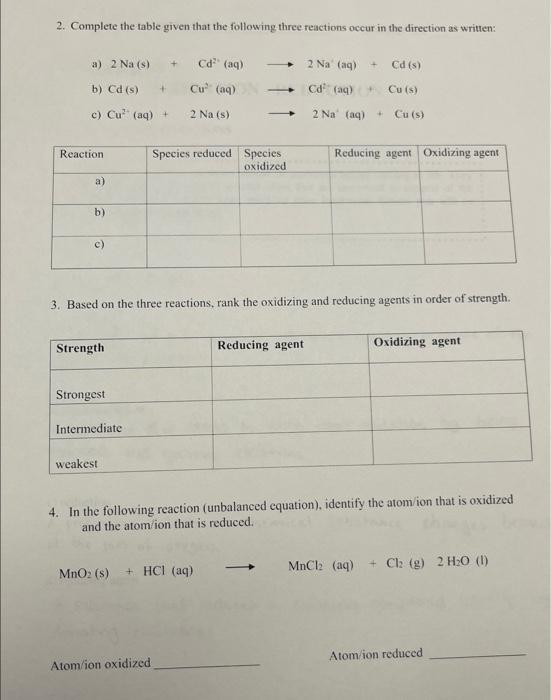 Solved 2. Complete the table given that the following three | Chegg.com