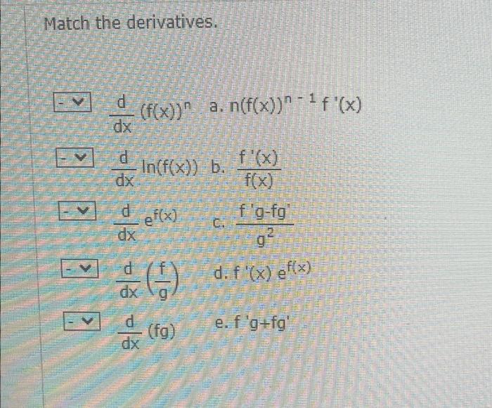 Solved Match the derivatives. | Chegg.com