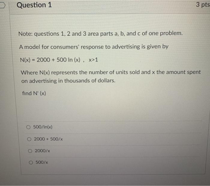 Solved Question 1 3 pts Note: questions 1, 2 and 3 area | Chegg.com