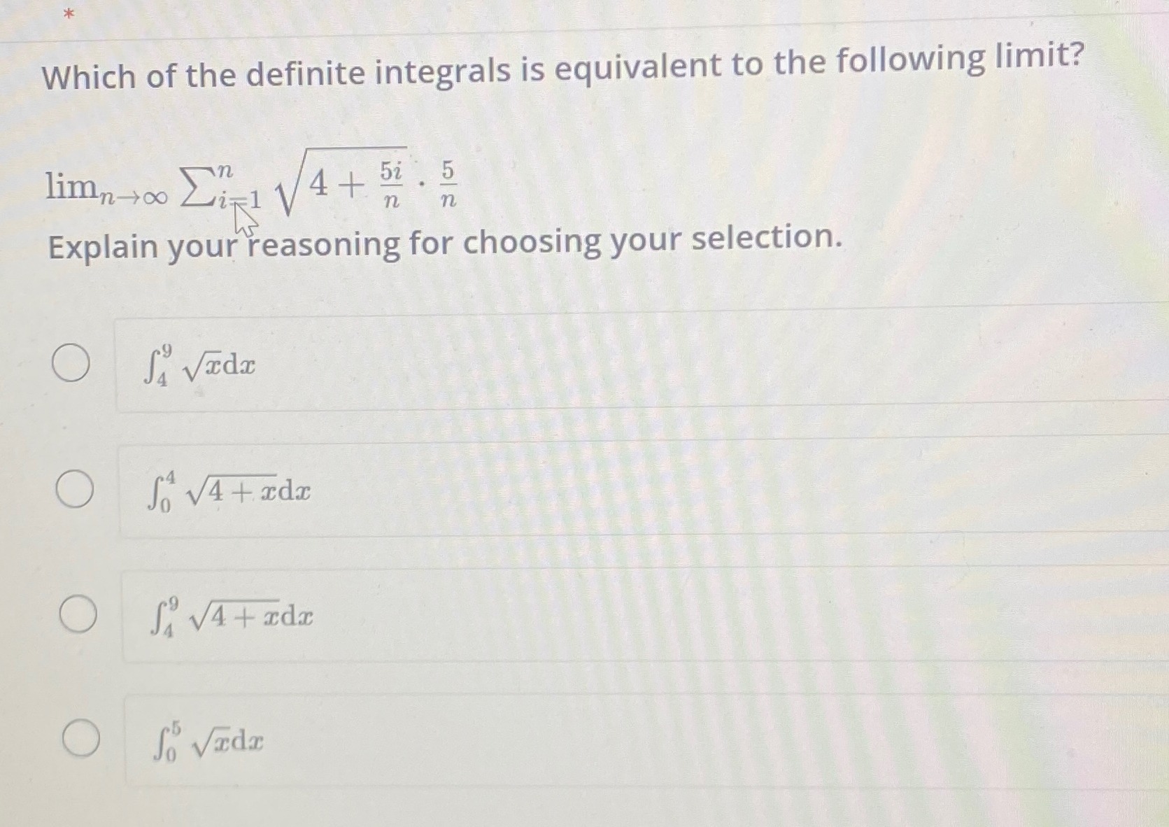 Solved Which of the definite integrals is equivalent to the | Chegg.com