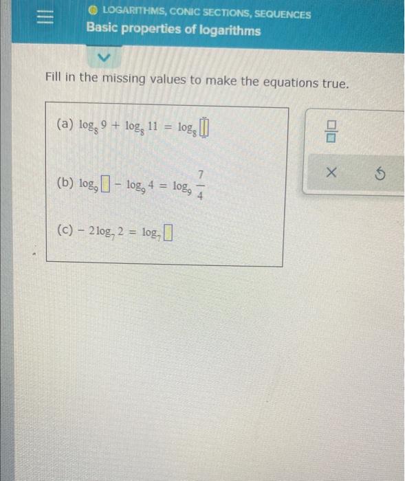 Solved = LOGARITHMS, CONIC SECTIONS, SEQUENCES Basic | Chegg.com