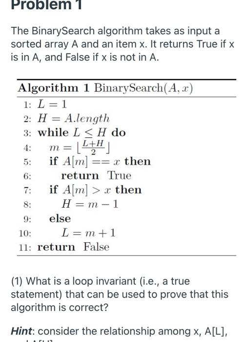 Solved Problem 1 The Binarysearch Algorithm Takes As Input A 5009