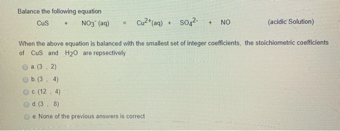 Solved Balance the following equation Cus + NO3(aq) = Cu2+ | Chegg.com