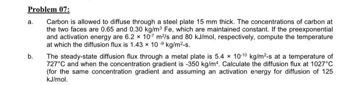 Solved Problem 07: a. Carbon is allowed to diffuse through a | Chegg.com