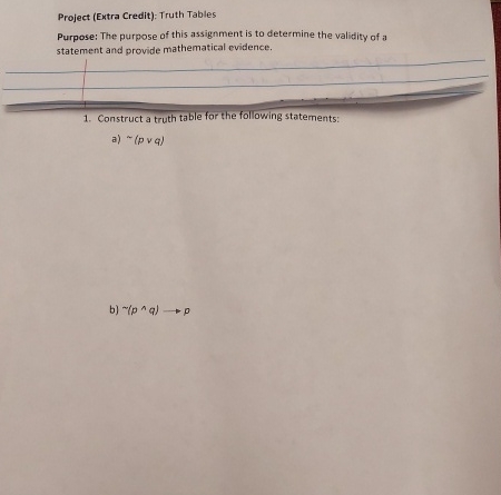 Solved Project (Extra Credit): Truth TablesPurpose: The | Chegg.com