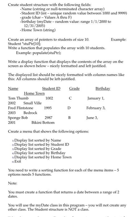 Solved Create student structure with the following fields. | Chegg.com
