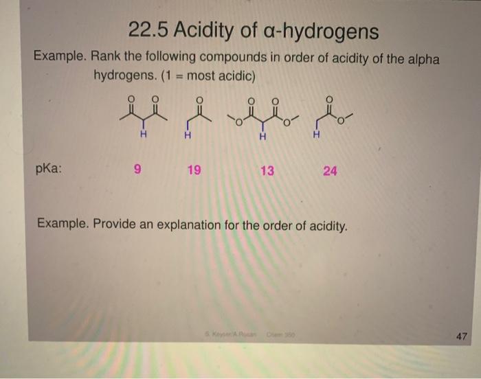 Solved 22.5 Acidity of a-hydrogens Example. Rank the | Chegg.com