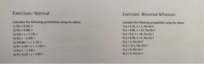 Solved Exercises- Normal Exercises- Binomial & Poisson | Chegg.com