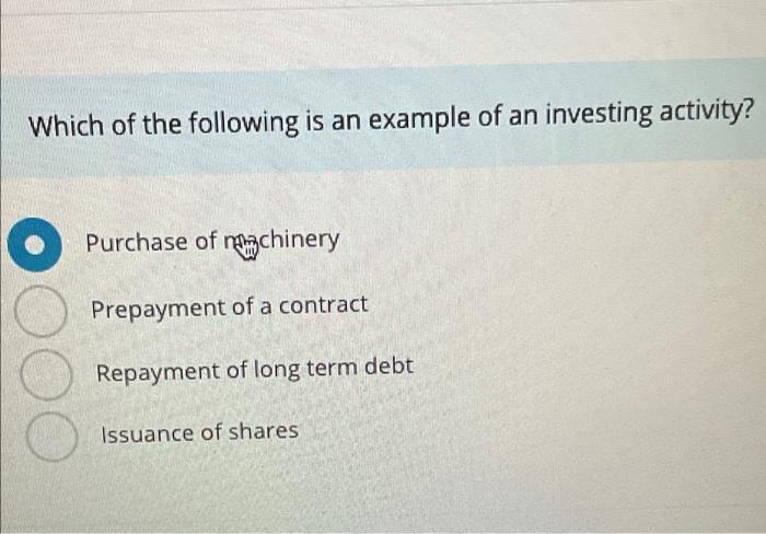 Solved Which of the following is an example of an investing | Chegg.com