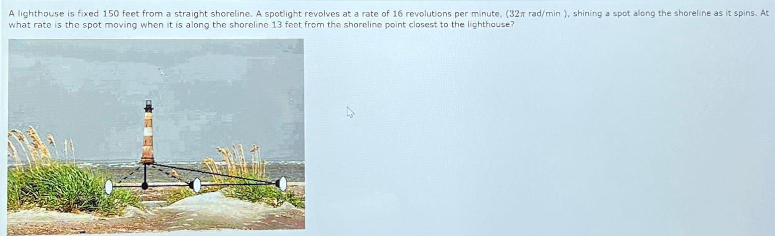 Solved A lighthouse is fixed 150 ﻿feet from a straight | Chegg.com