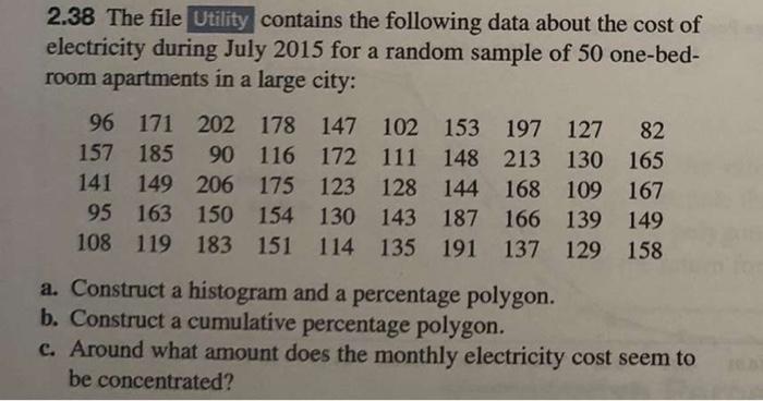 Solved 2.38 The file Utility contains the following data | Chegg.com