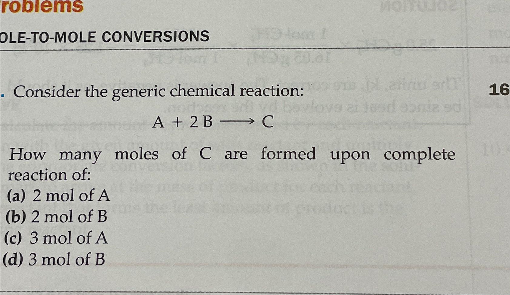 Solved roblemsOLE-TO-MOLE CONVERSIONSConsider the generic | Chegg.com