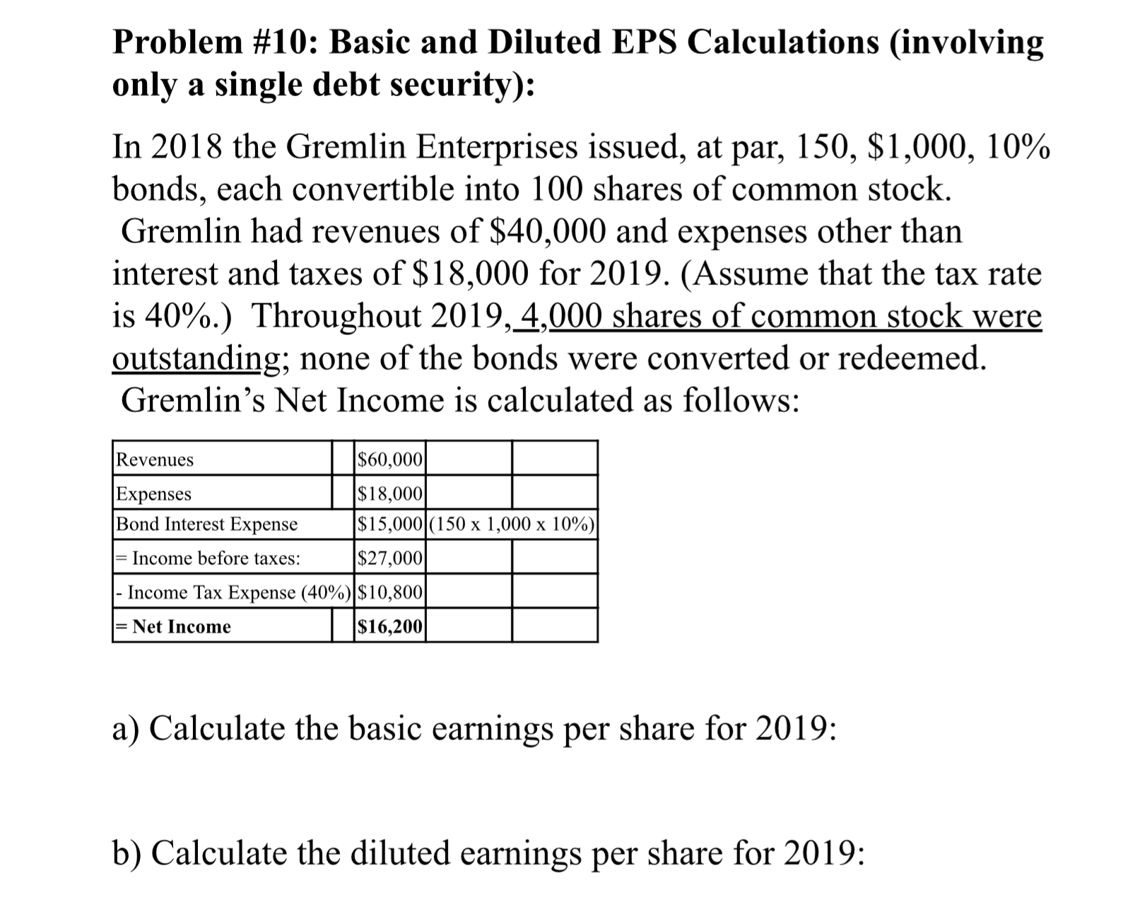 Solved Problem #10: Basic and Diluted EPS Calculations | Chegg.com