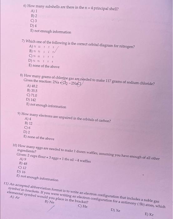 Solved 6) How many subshells are there in the n = 4 | Chegg.com