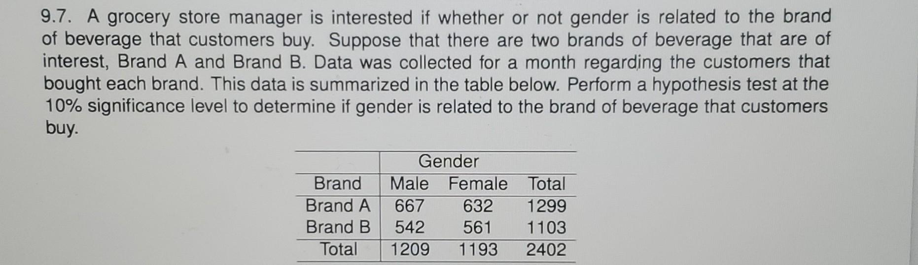 Solved 9.7. A grocery store manager is interested if whether | Chegg.com