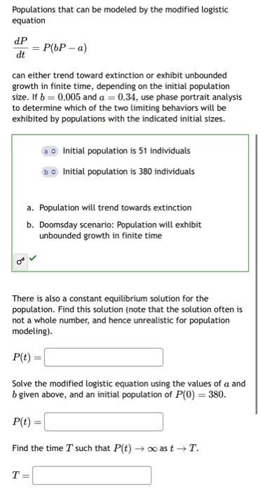 Solved Populations That Can Be Modeled By The Modified