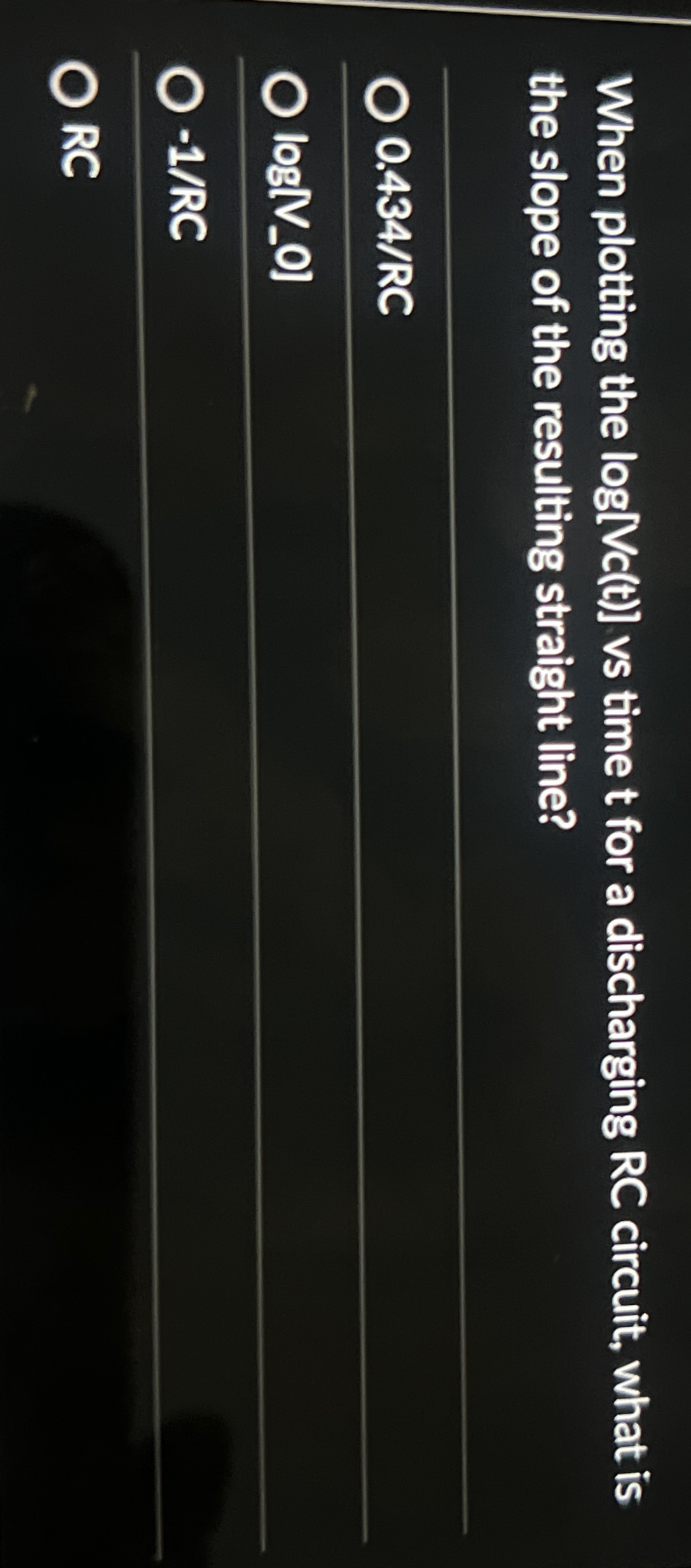 Solved When plotting the log[Vc(t)] ﻿vs time t ﻿for a | Chegg.com
