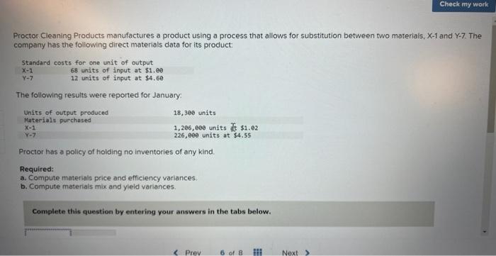 Solved Proctor Cleaning Products manufactures a product | Chegg.com