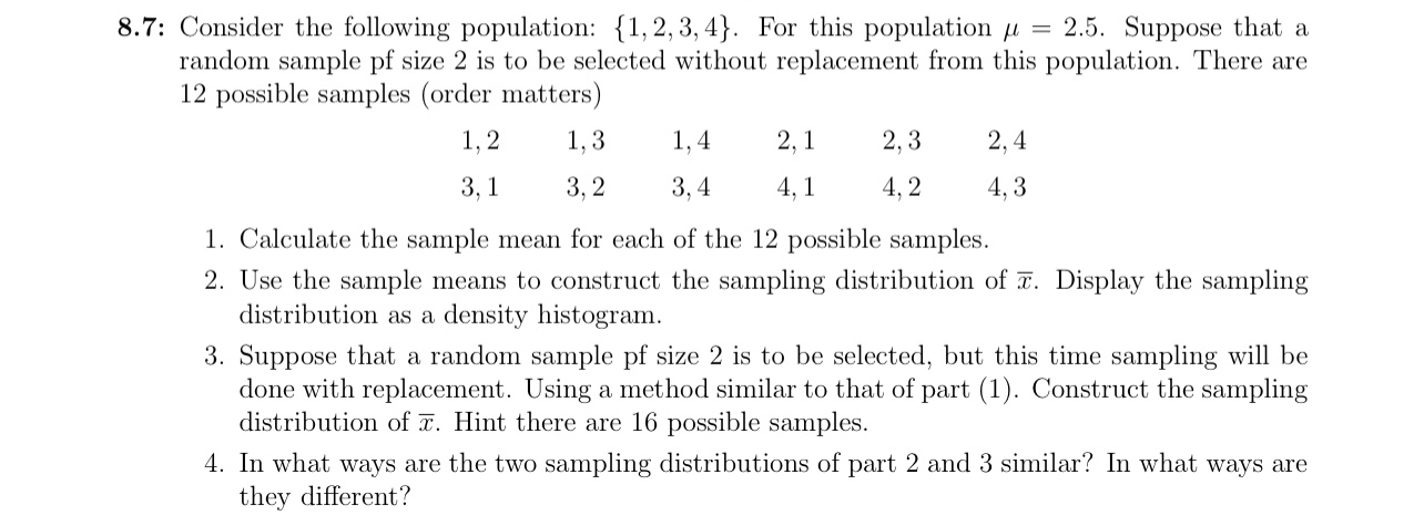 8.7: Consider the following population: {1,2,3,4}. | Chegg.com