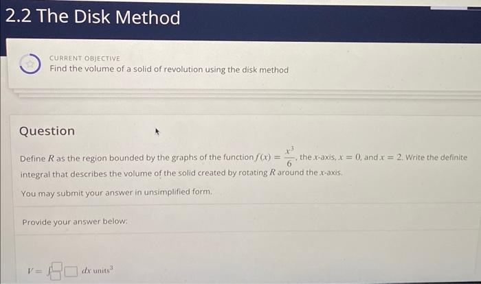 Solved CURRENT OBJECTIVE Calculate the volume of a solid of | Chegg.com