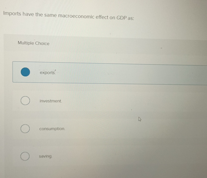 Solved Imports have the same macroeconomic effect on GDP | Chegg.com