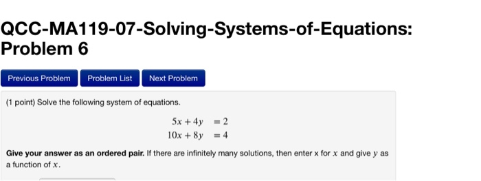 Solved QCC-MA119-07-Solving-Systems-of-Equations: Problem 6 | Chegg.com
