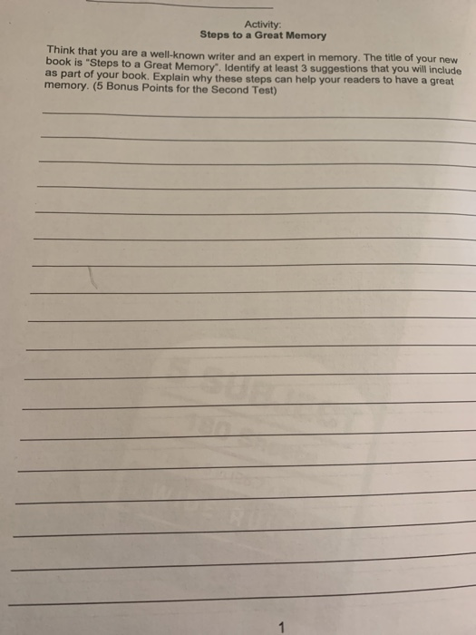 Solved Activity: Steps to a Great Memory Think that you are | Chegg.com