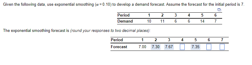 Solved Given the following data, use exponential smoothing | Chegg.com
